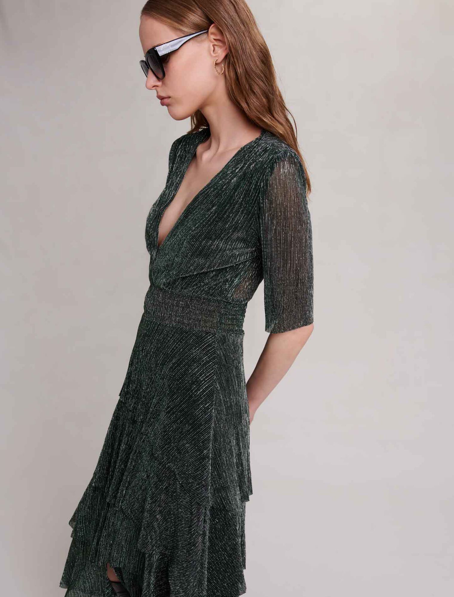 Stretch Lurex Fabric Dress With Ruffles Maxi Dresses Maje