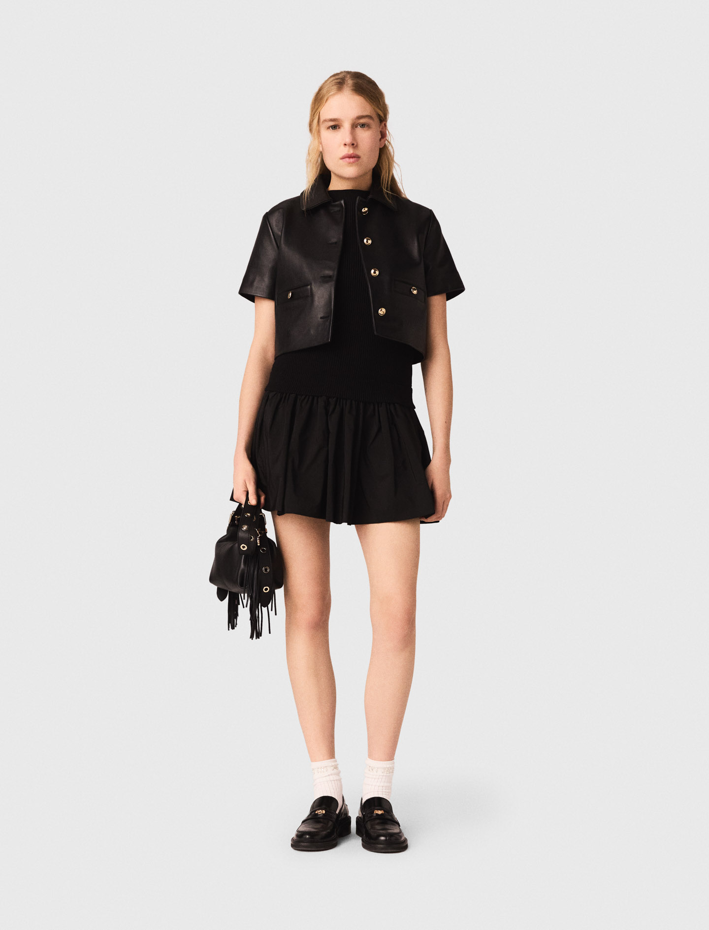 Cropped leather jacket Black / Gray for Women | Maje