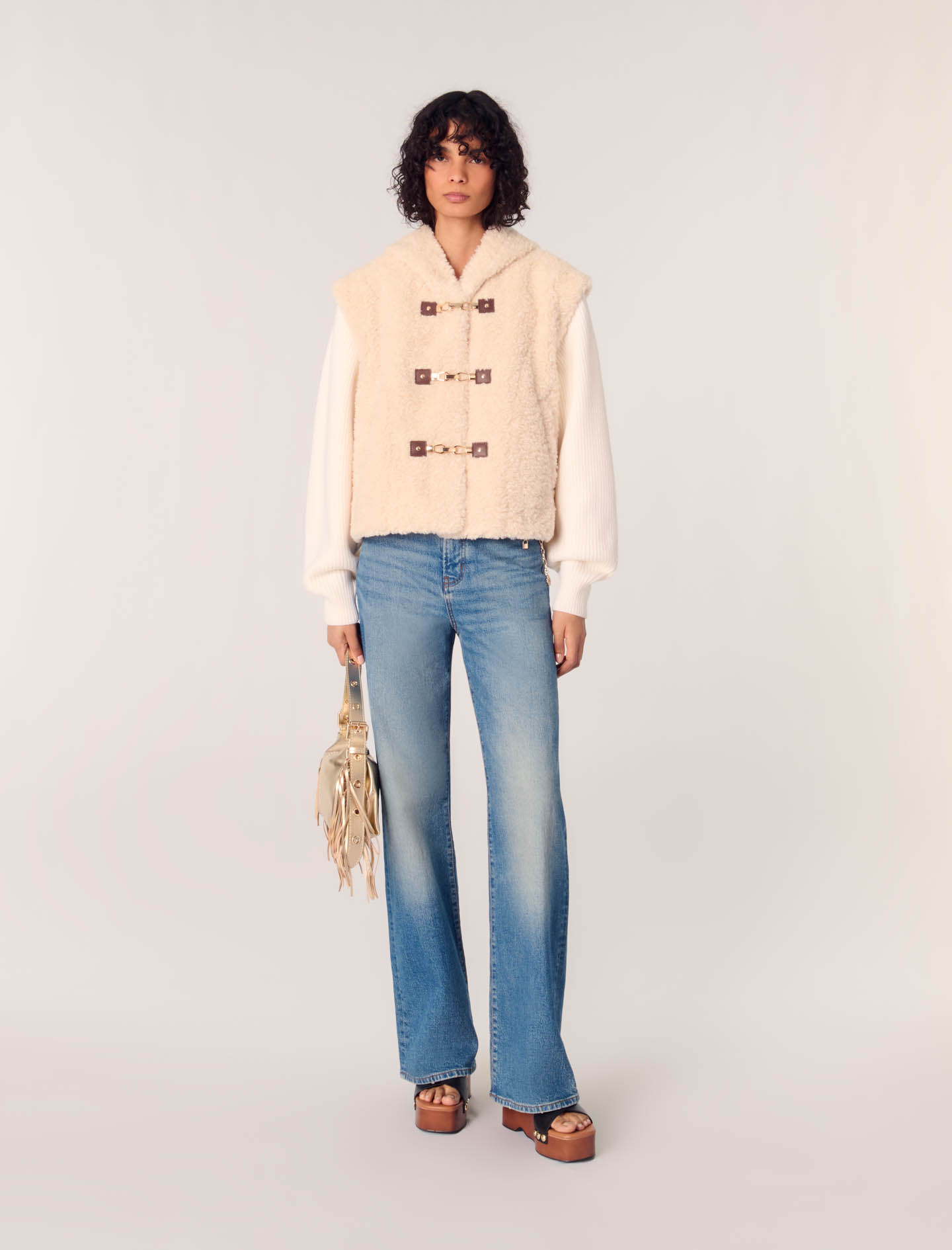 Dual-material faux fur jacket White for Women | Maje