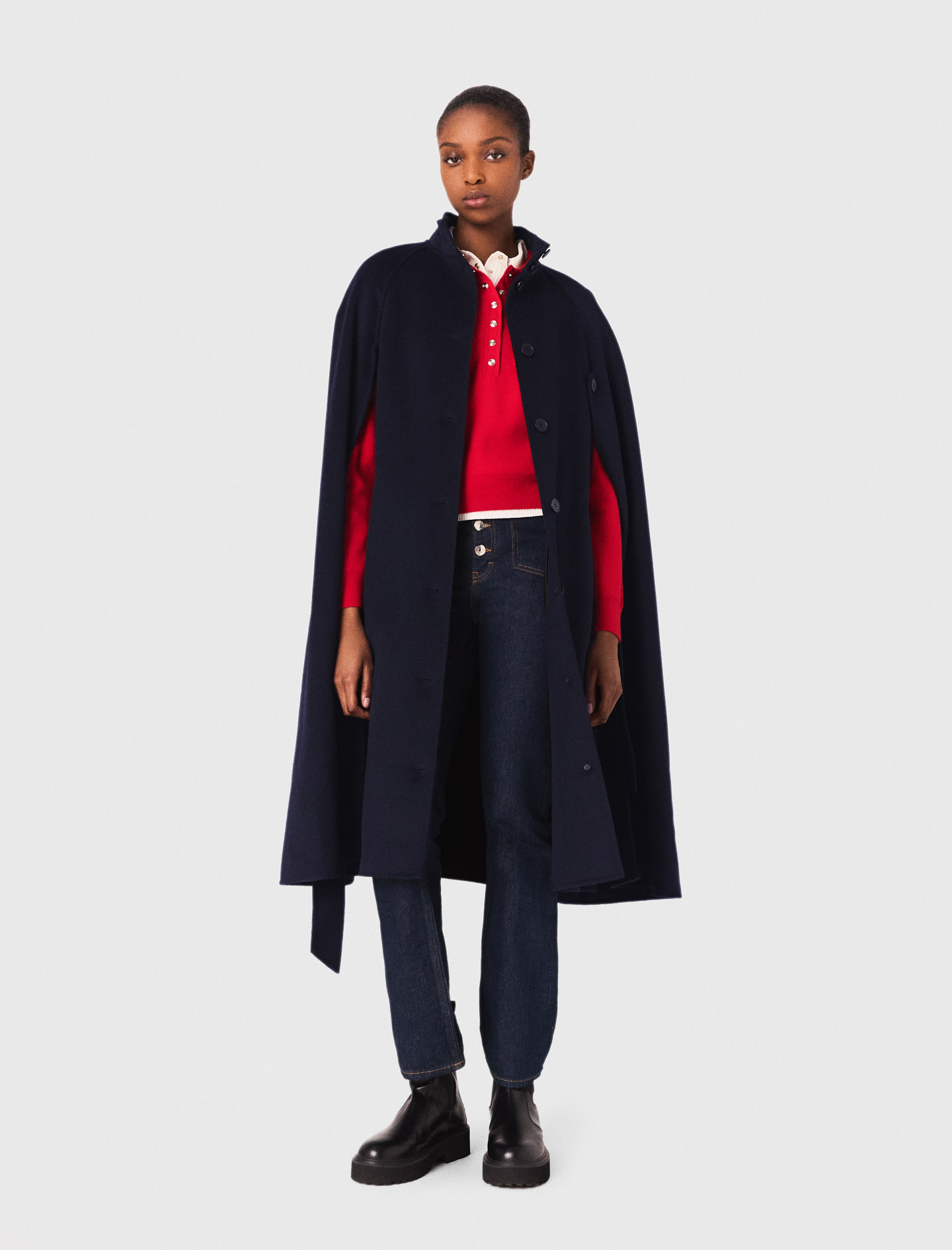 Long double-faced coat with cape Blue for Women | Maje
