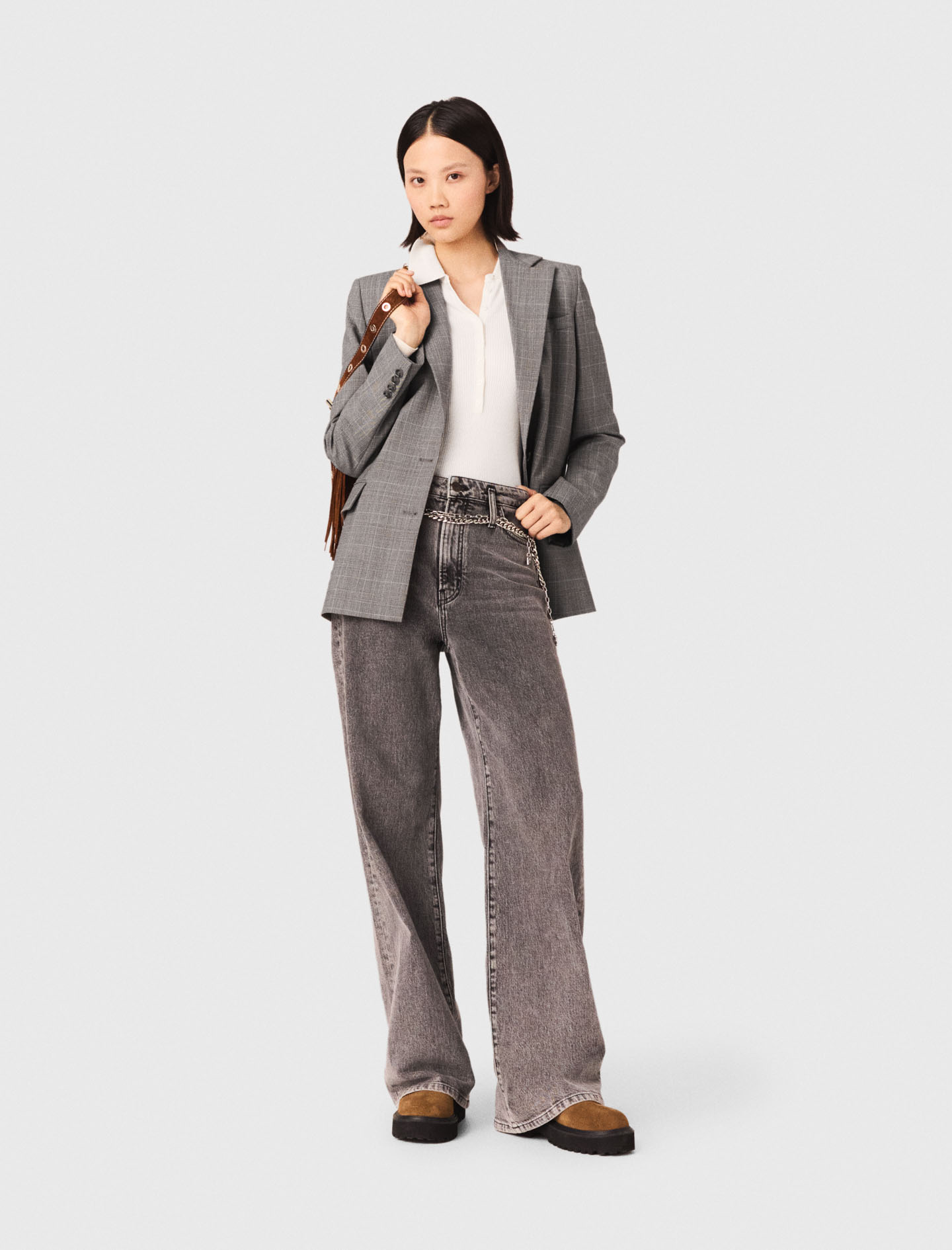 Wide-leg jeans with chain-link belt Black / Gray for Women | Maje